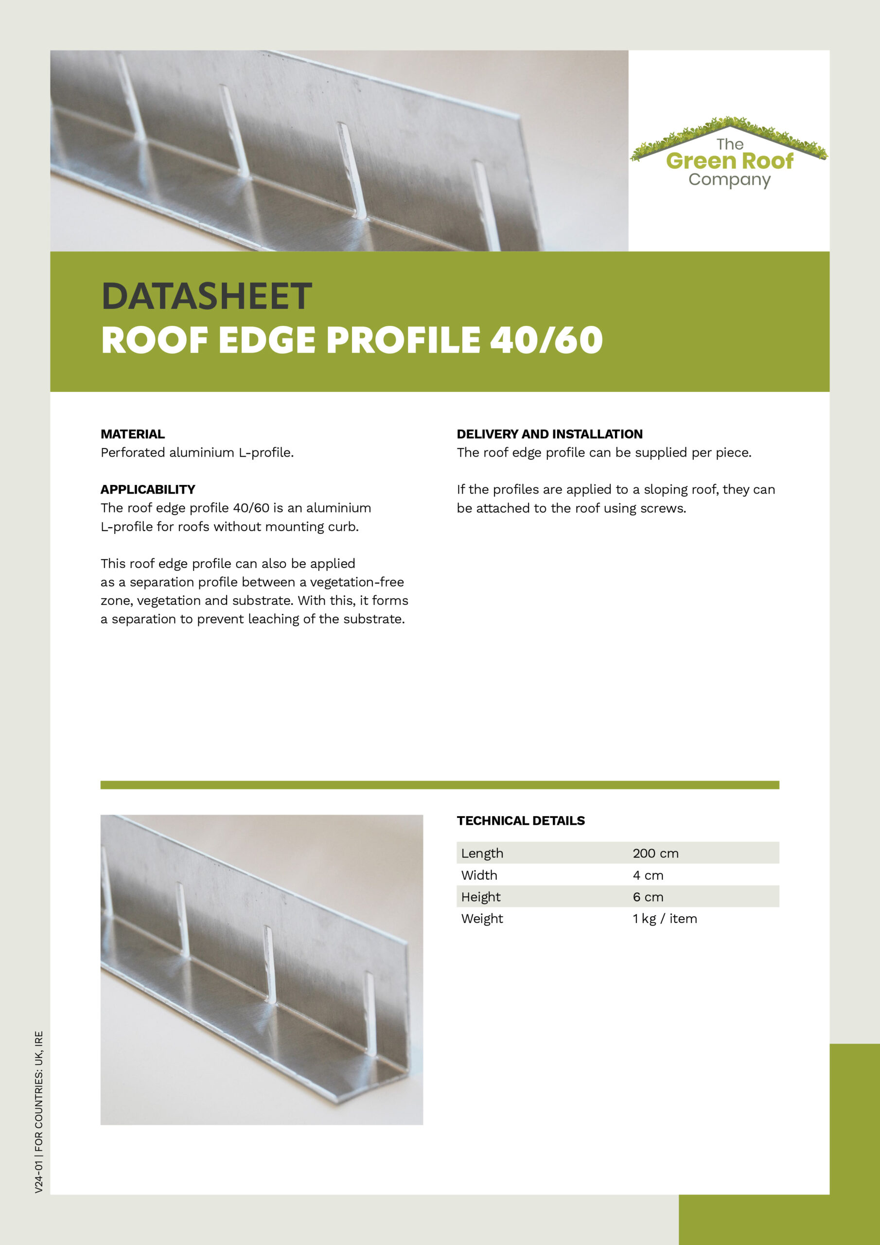 Green Roof Edging Draining Profile - The Green Roof Company